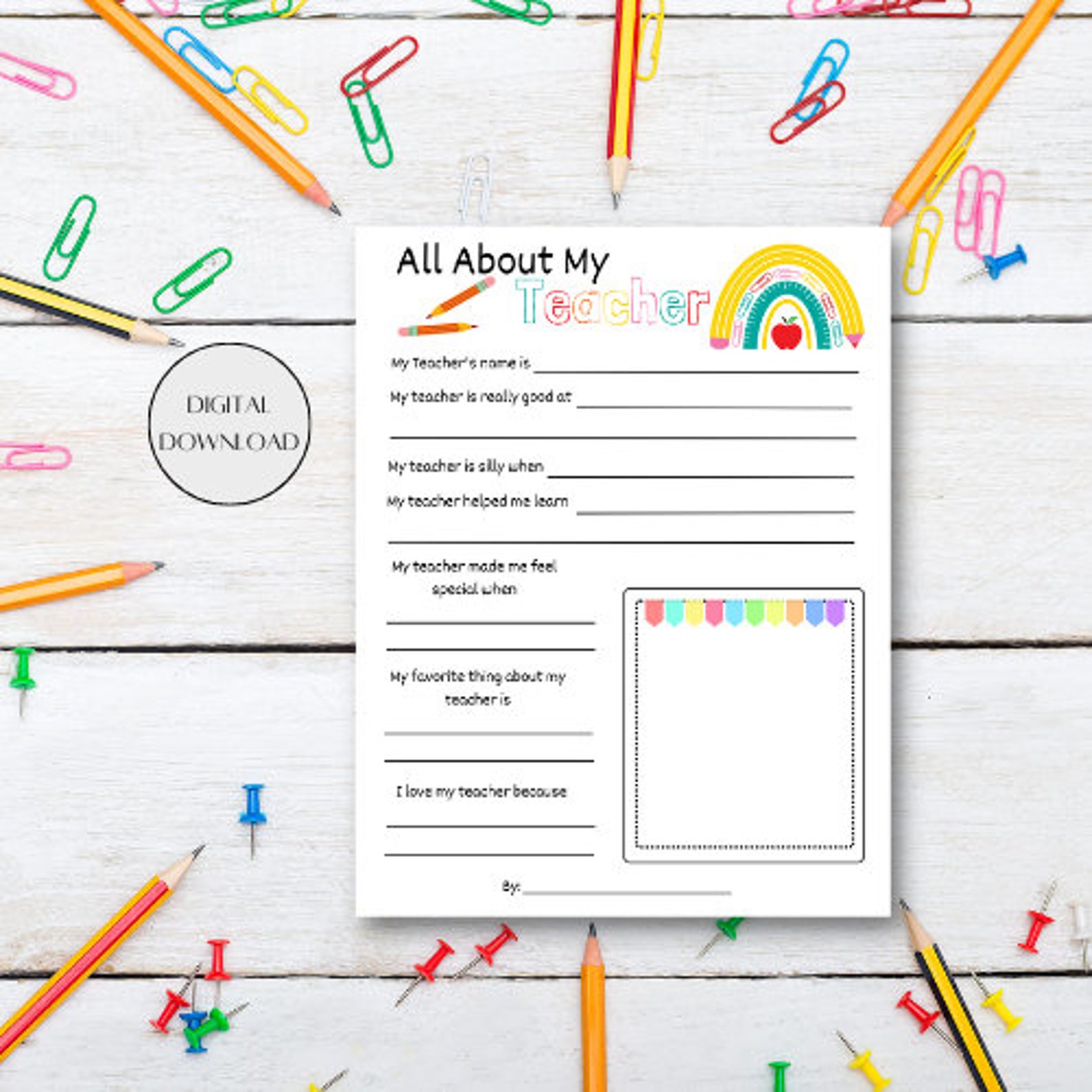 All About My Teacher Printable, Teacher Appreciation Printable, End of ...