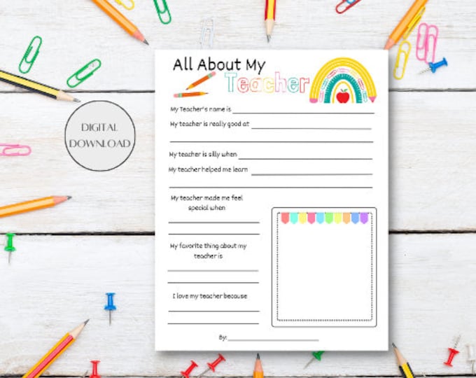Teacher Appreciation Week Printable, All About My Teacher Printable ...