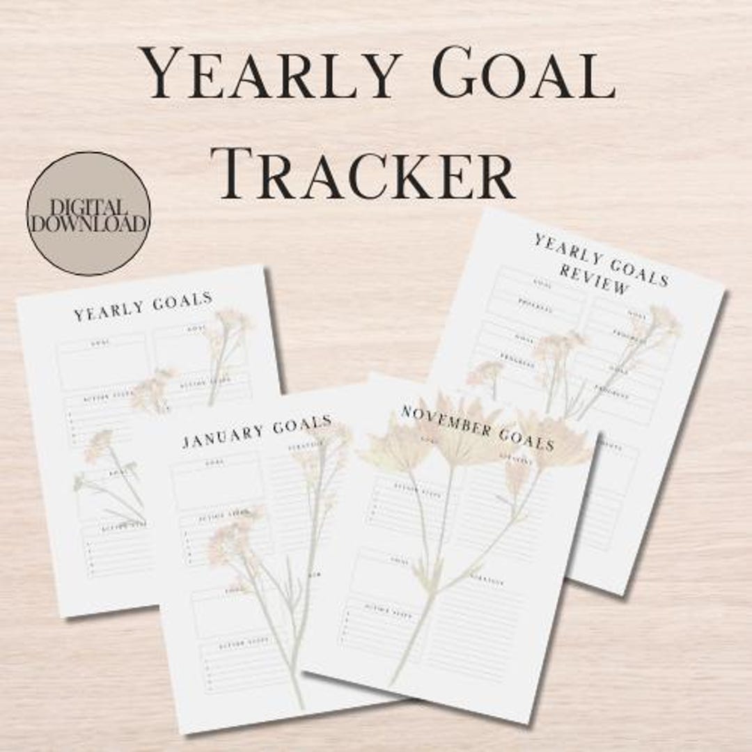 Printable Yearly Goals Planner, Yearly Goal Tracker, Printable Goal ...