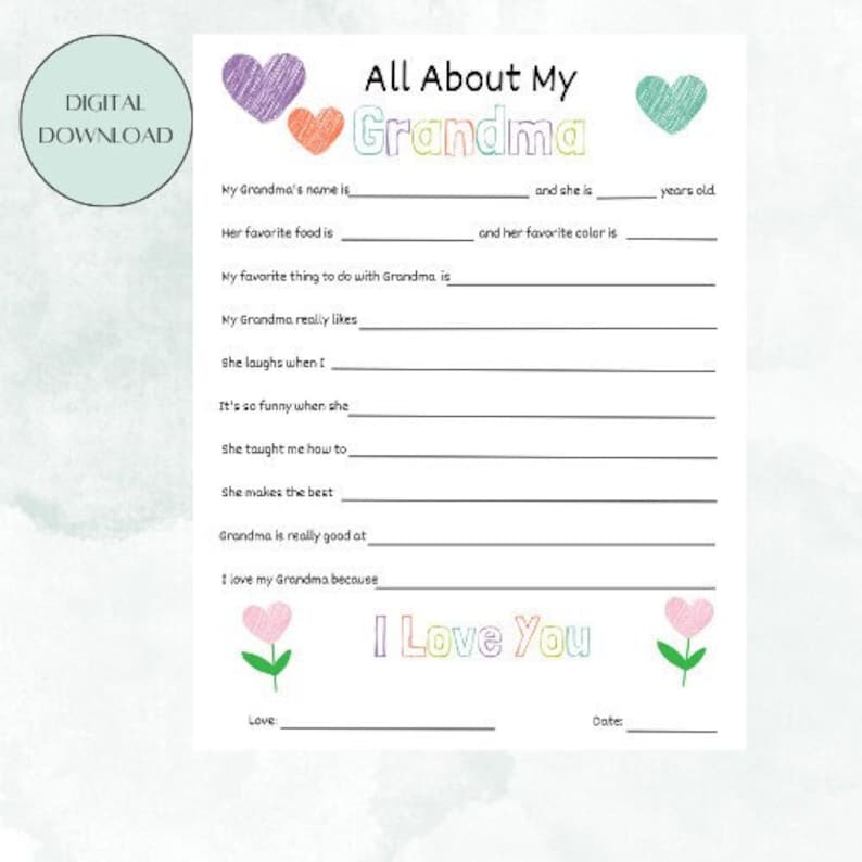 All About Grandma Printable Questions Template, Mother's Day Gift, Gift ...