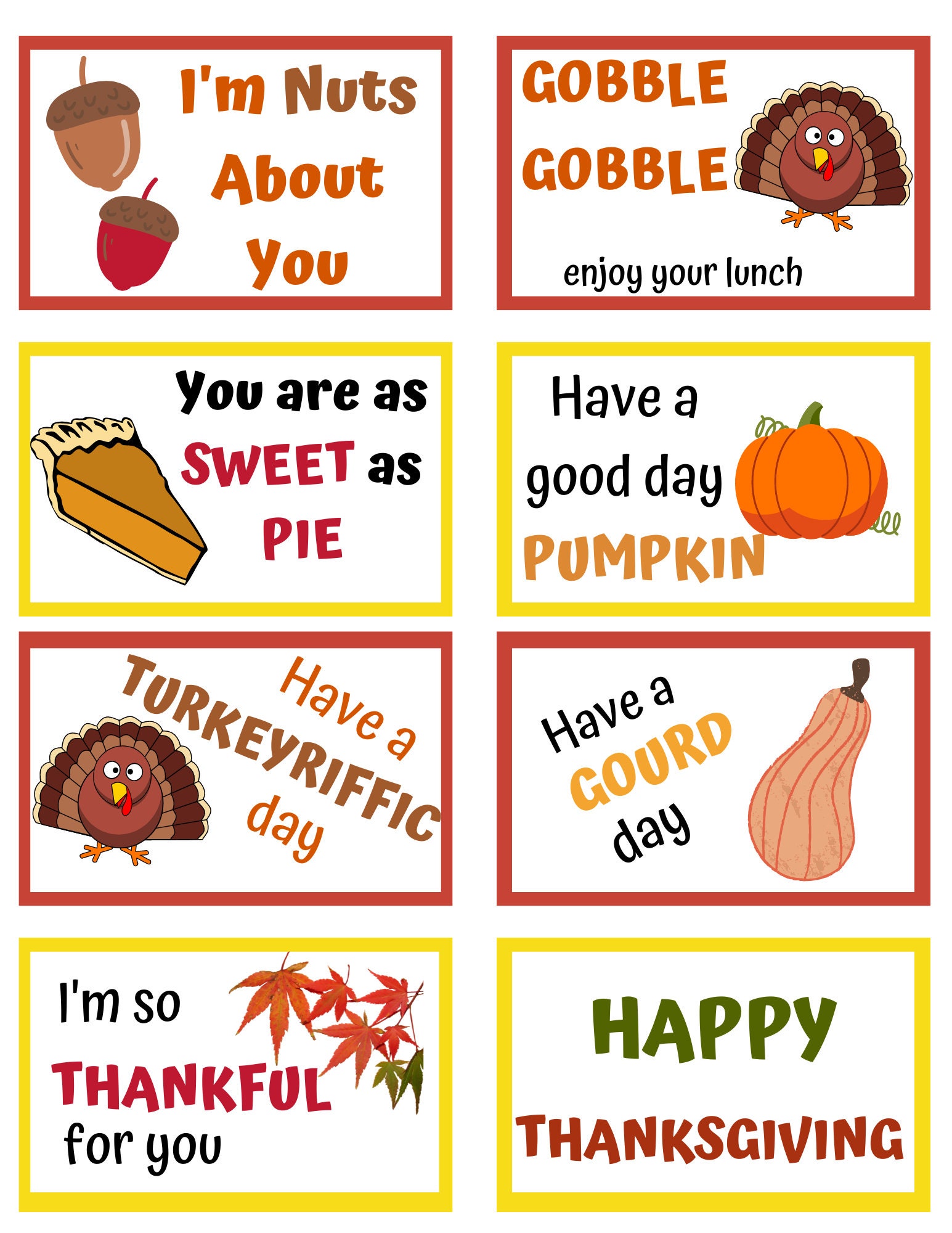 Printable Thanksgiving Kids Lunch Box Jokes-printable School Notes-kids ...