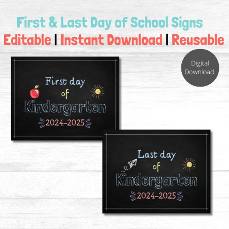 First Day of School Chalkboard Printable, Back to School Sign, Last Day ...