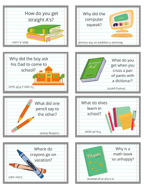 Kids Lunch Box Jokes-cards-jokes-printable-school - Etsy