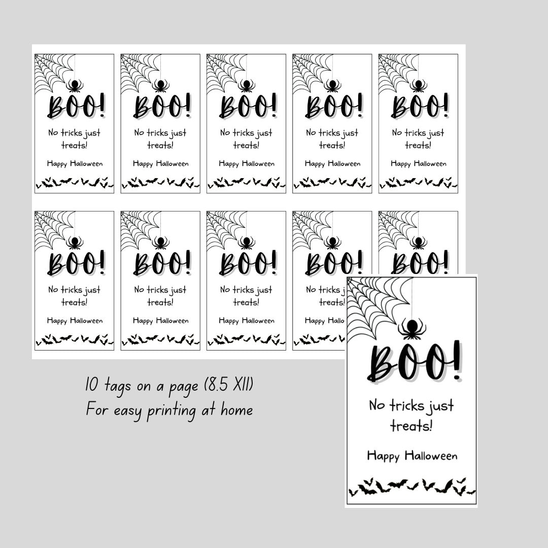 Printable Halloween Tags, Treat Bag Tag, Simple Halloween, Spider ...