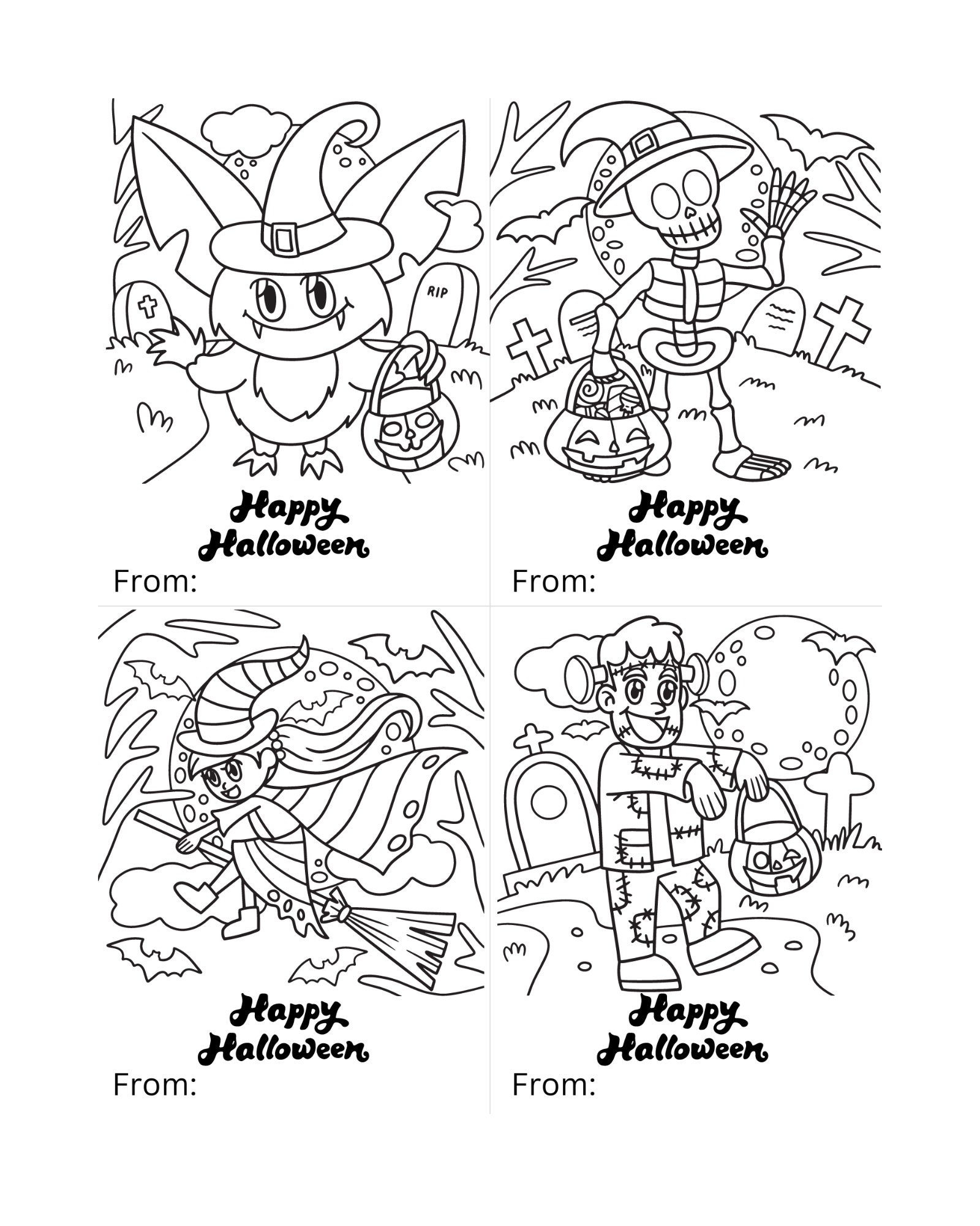 Printable Halloween Coloring Cards-halloween Coloring Sheets-halloween ...