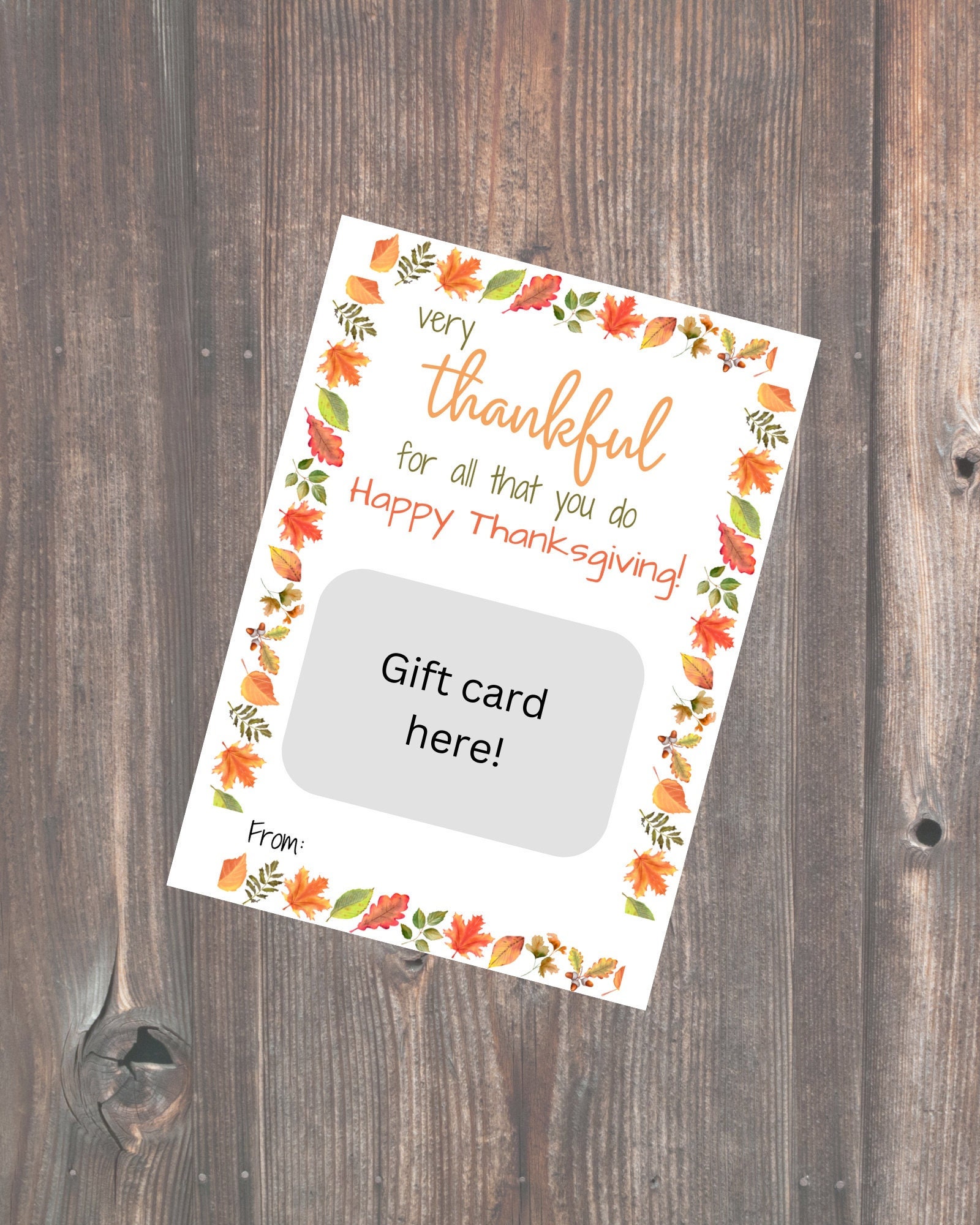 Printable Thanksgiving Thank You Card Printable Gift Card Holder ...