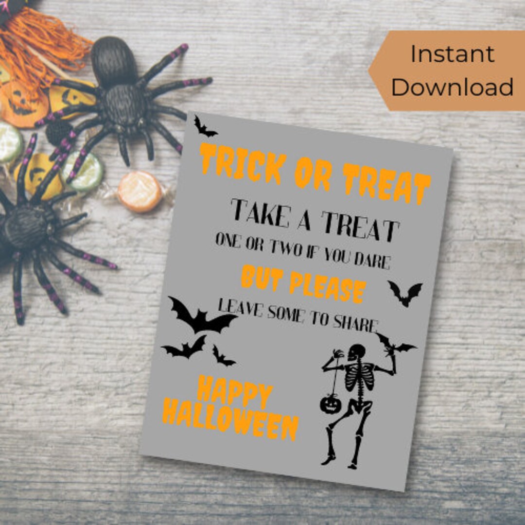 Printable Halloween Trick or Treat Sign, Halloween Candy Sign, Trick or ...