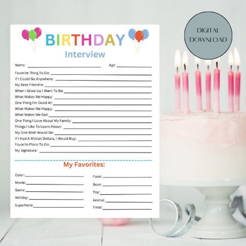 Printable Kids Birthday Interview, Annual Kid Interview, Birthday ...