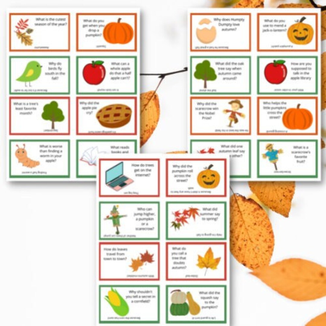 Printable Autumn Kids Lunch Box Jokes-printable Fall Lunch Box Jokes ...