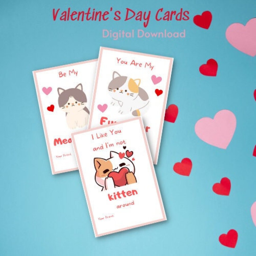 Cat Valentine's Day Card Printable- Printable Card- Printable Classroom ...