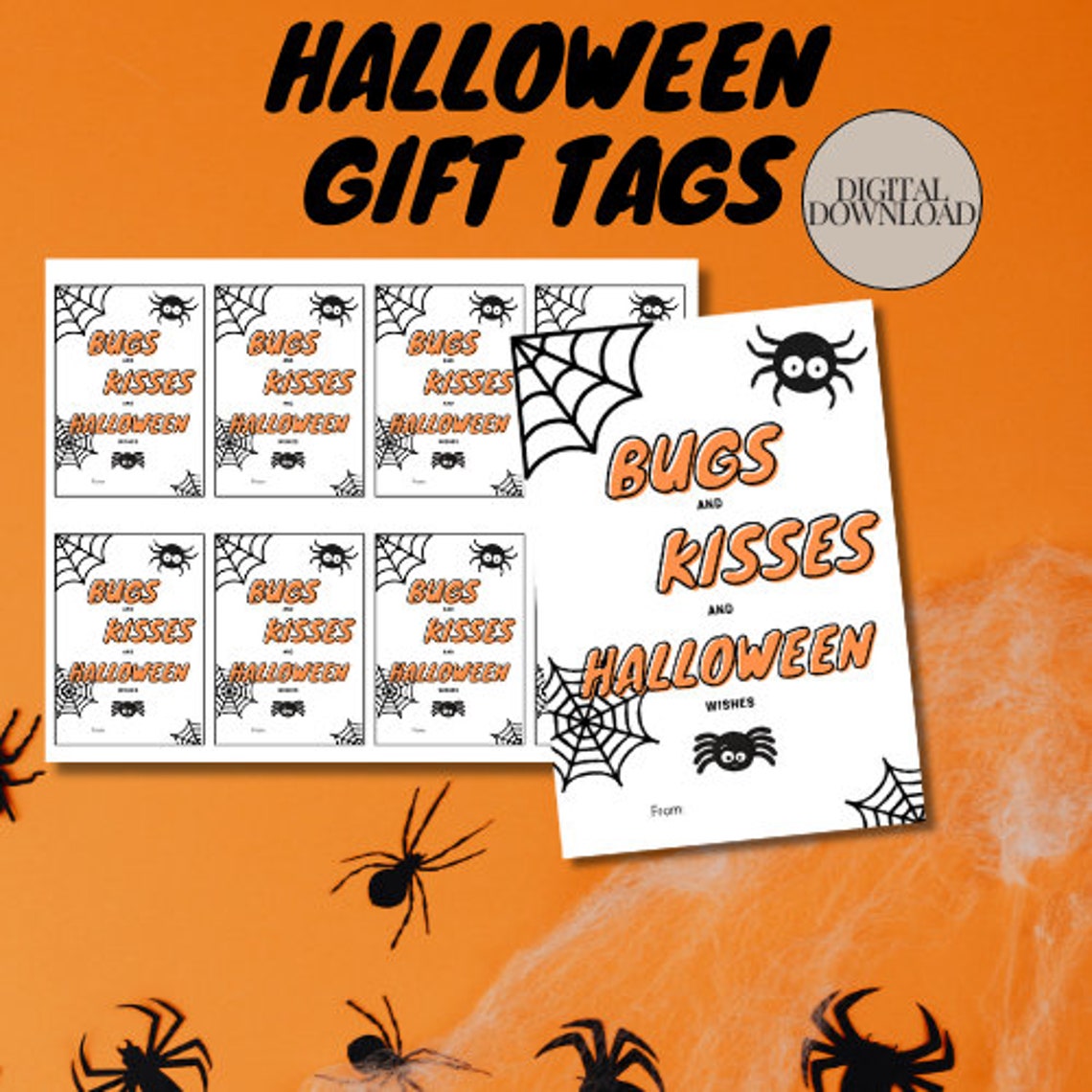 Bugs and Kisses Halloween Treat Tags, Printable Halloween Tags, Favor ...