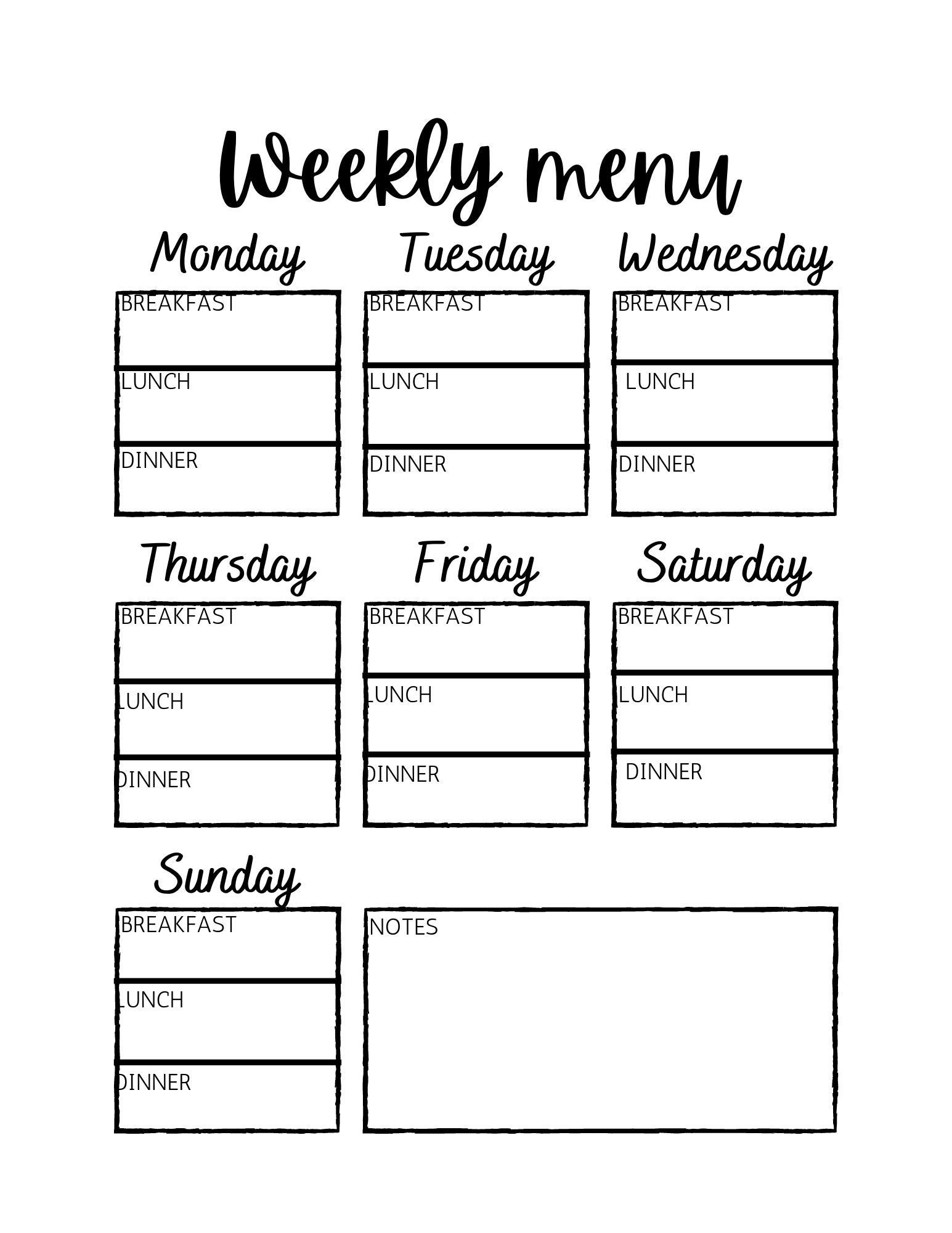 Simple to Use Printable Weekly Menu-digital Download-menu - Etsy