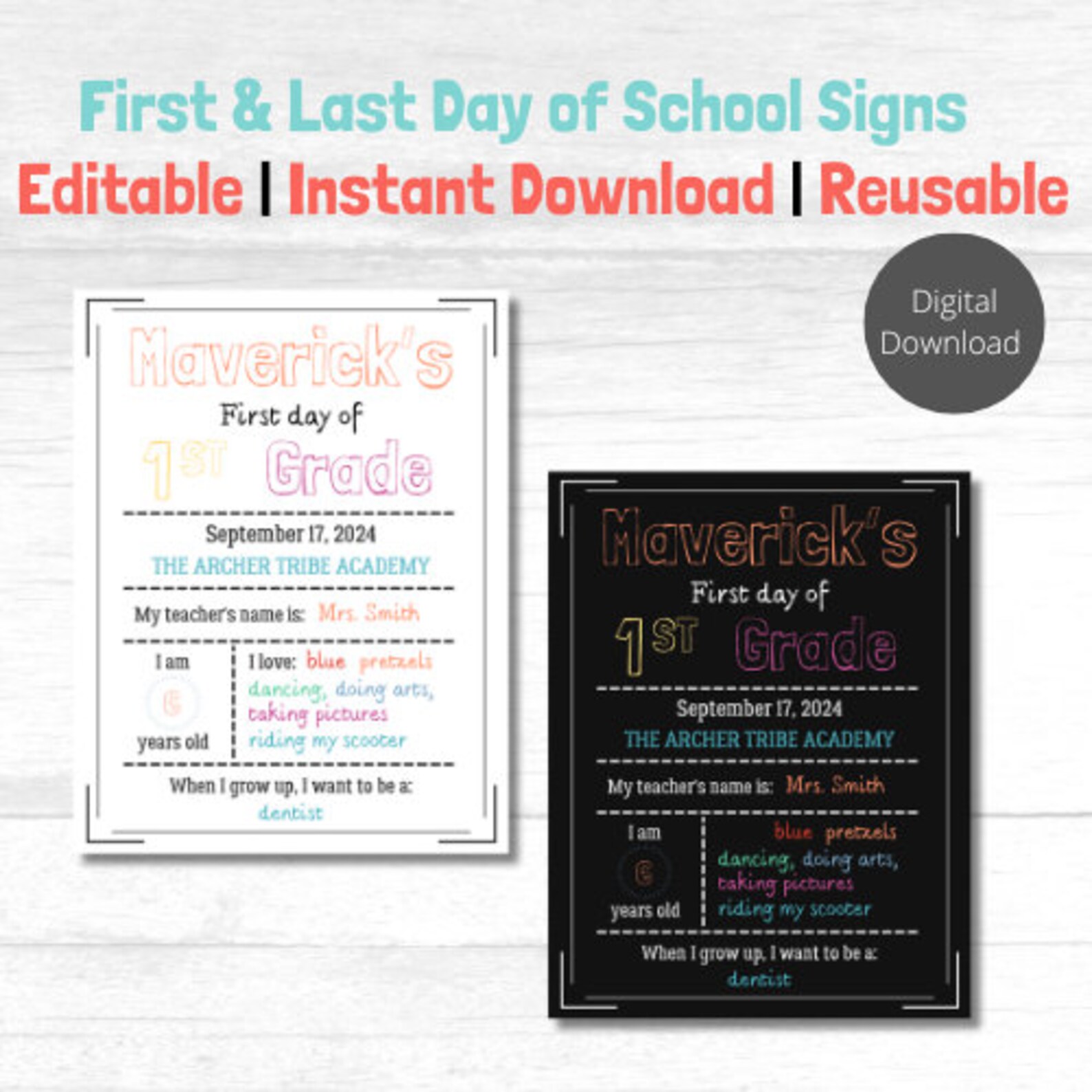 First Day of School Printable, Back to School Sign, Last Day of School ...