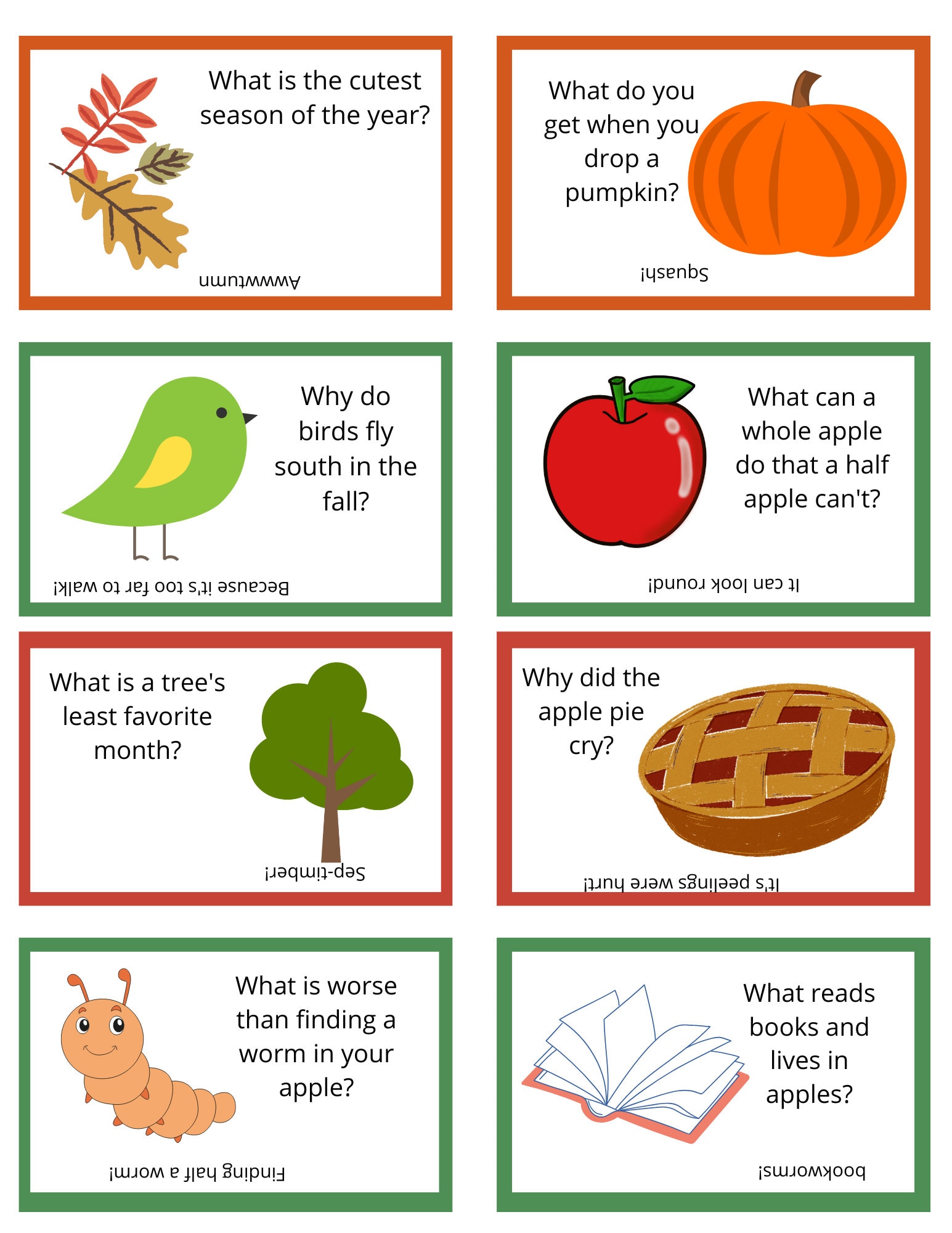Printable Autumn Kids Lunch Box Jokes-printable Fall Lunch Box Jokes ...