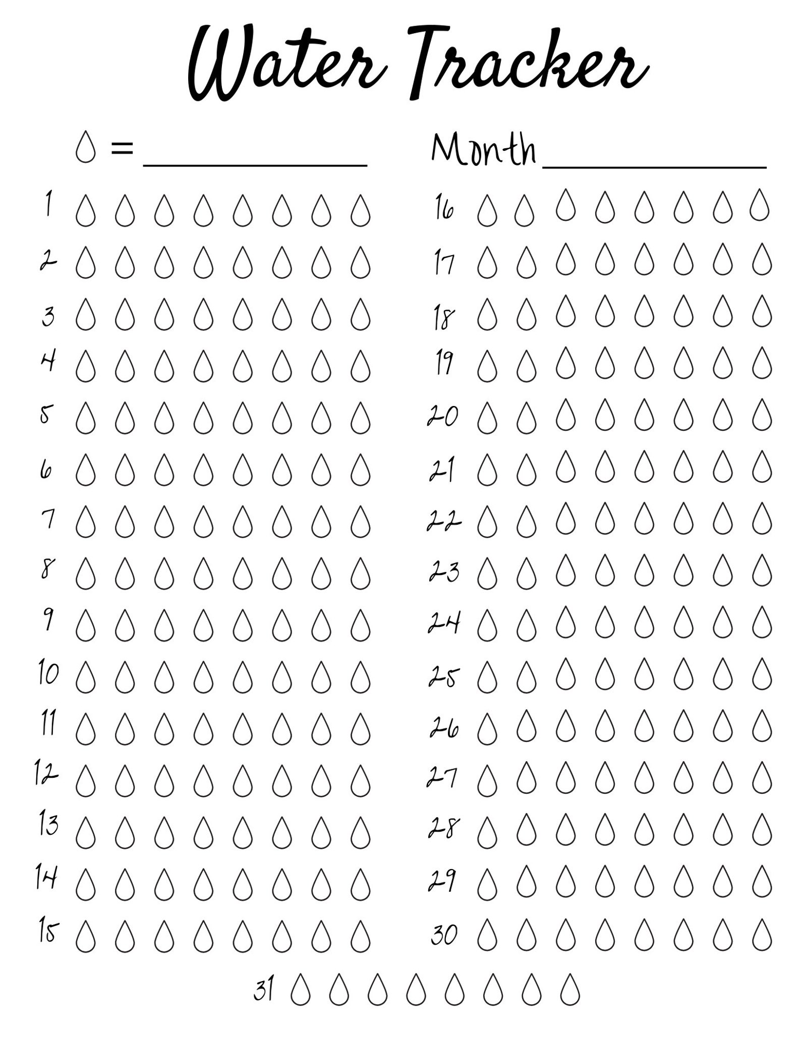 Water Intake Tracker, Water Tracker, Daily Habit Tracker, Printable ...