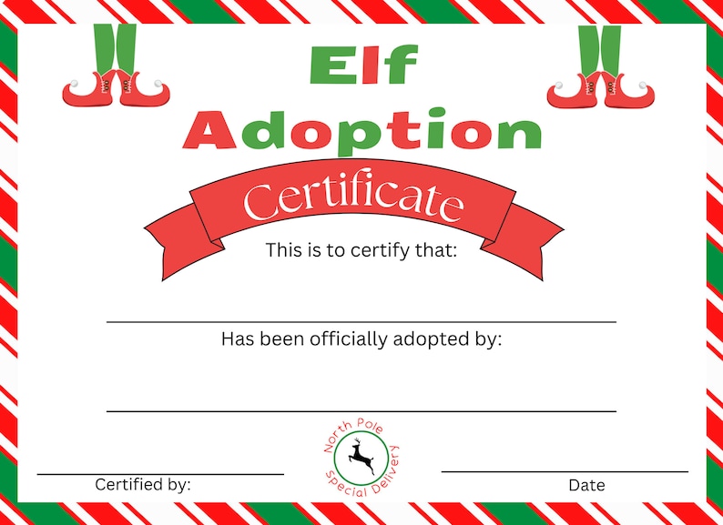 Printable Elf Adoption Certificate, Elf Adoption Certification, Adopt ...