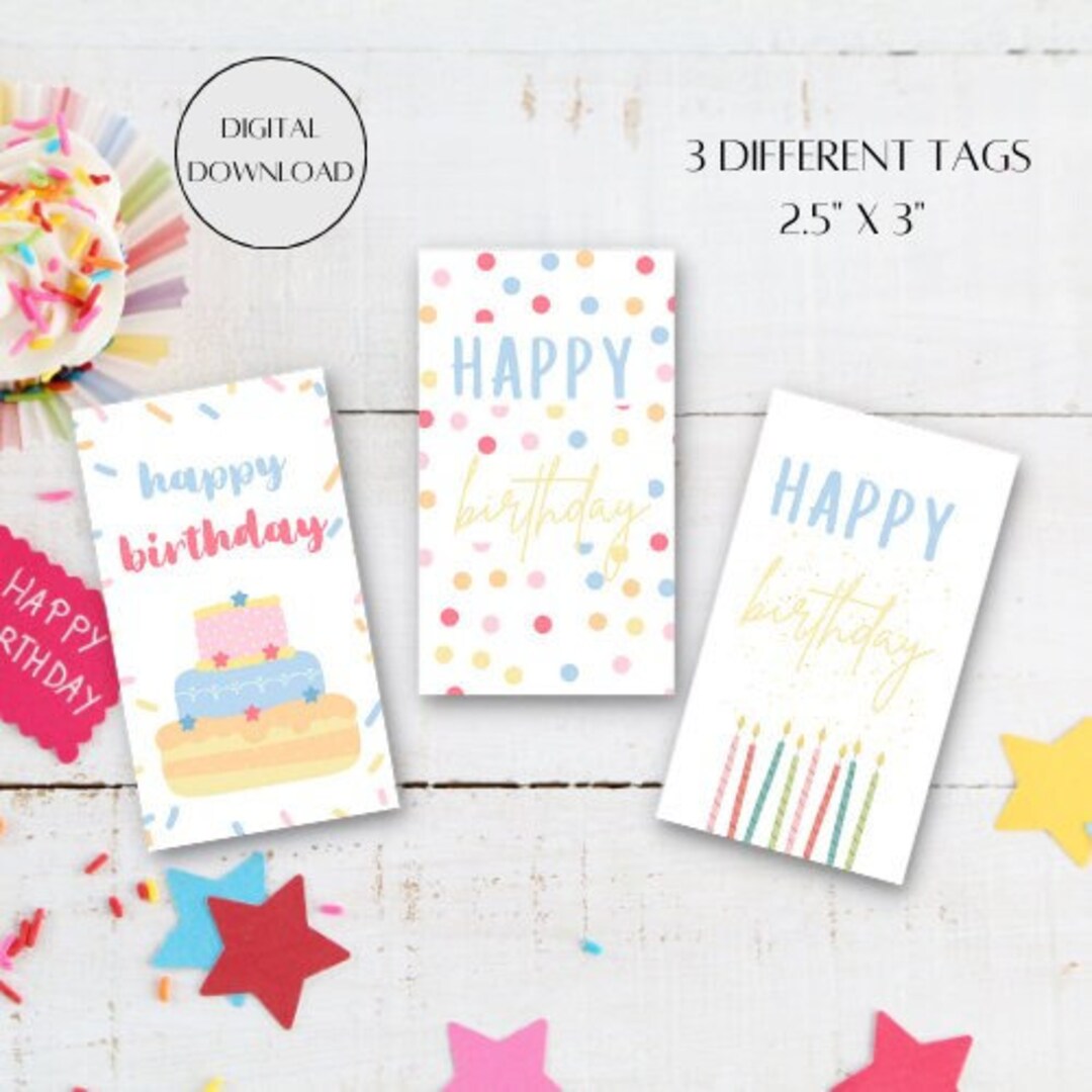 Printable Birthday Tags, Instant Download, Happy Birthday, Birthday ...