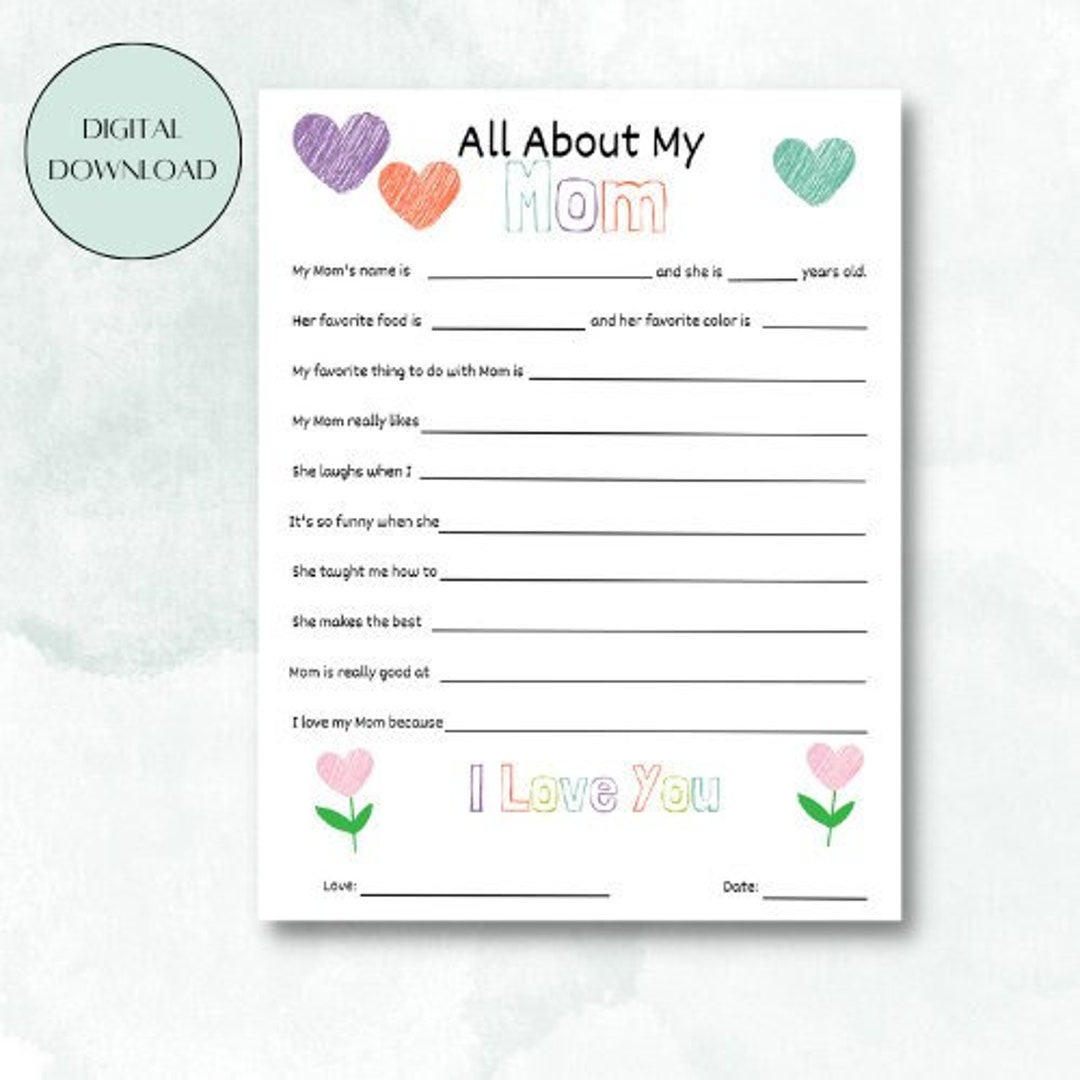 All About Mom Printable Questions Template, Mother's Day Gift, Gift for ...