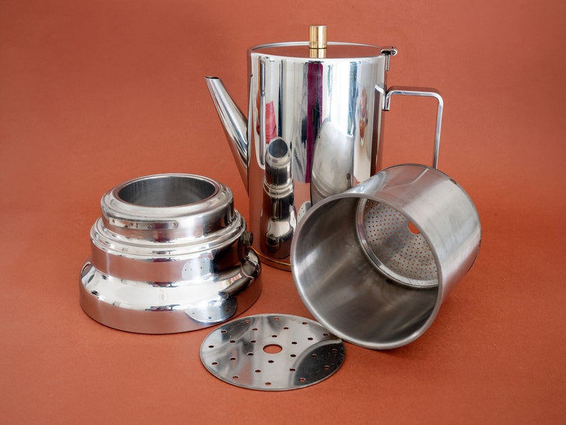 Rare Italian Large Moka Pot, Stainless Still Stovetop Art Deco Coffee ...