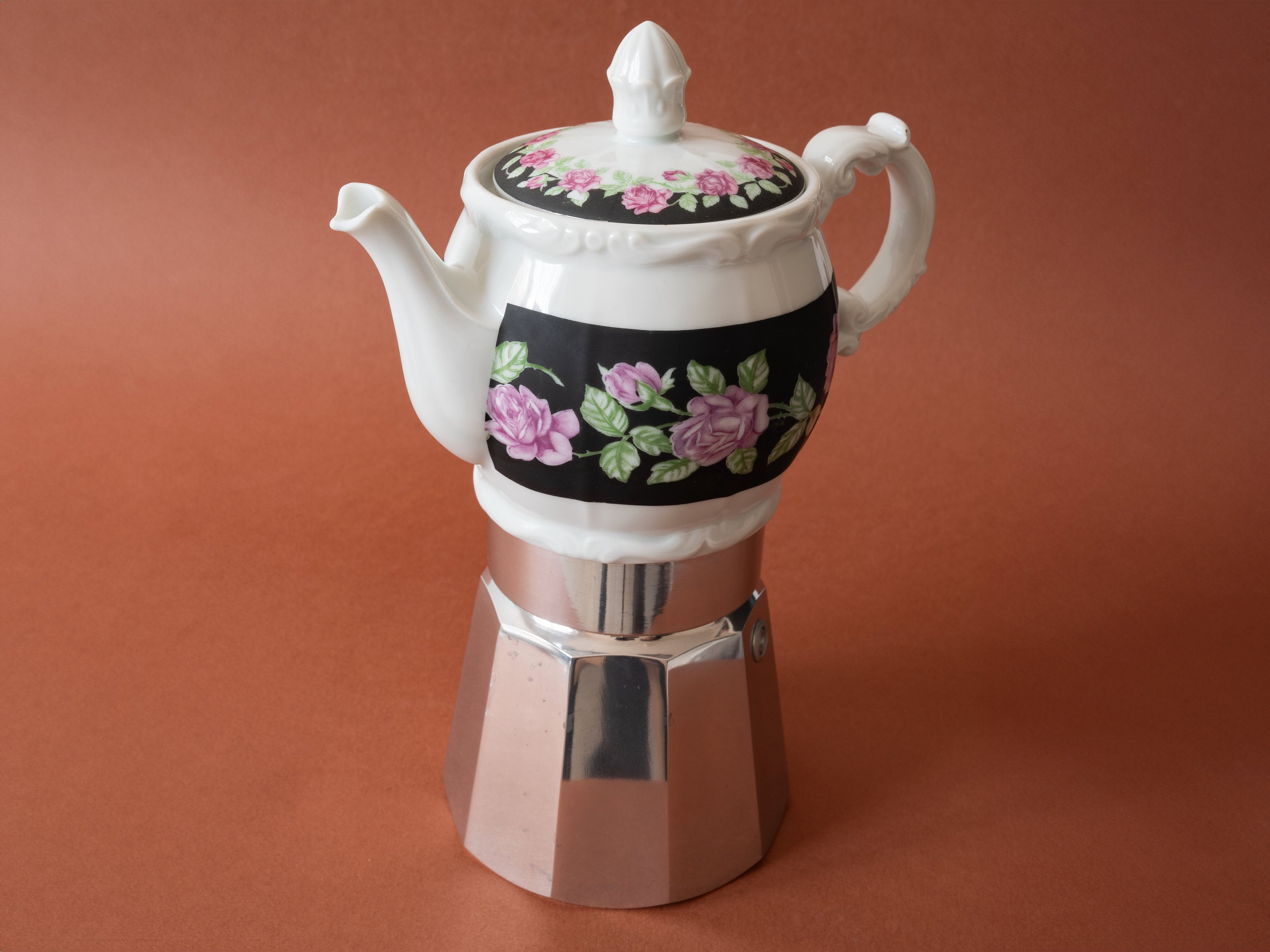 Vintage Coffee Maker With Flowers Art Ceramic Pot, Collectible Roses ...