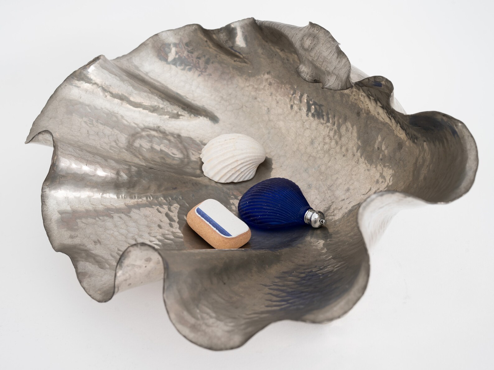 Large Italian Clam Shell Form Pewter Serving Bowl, Vintage Handmade ...