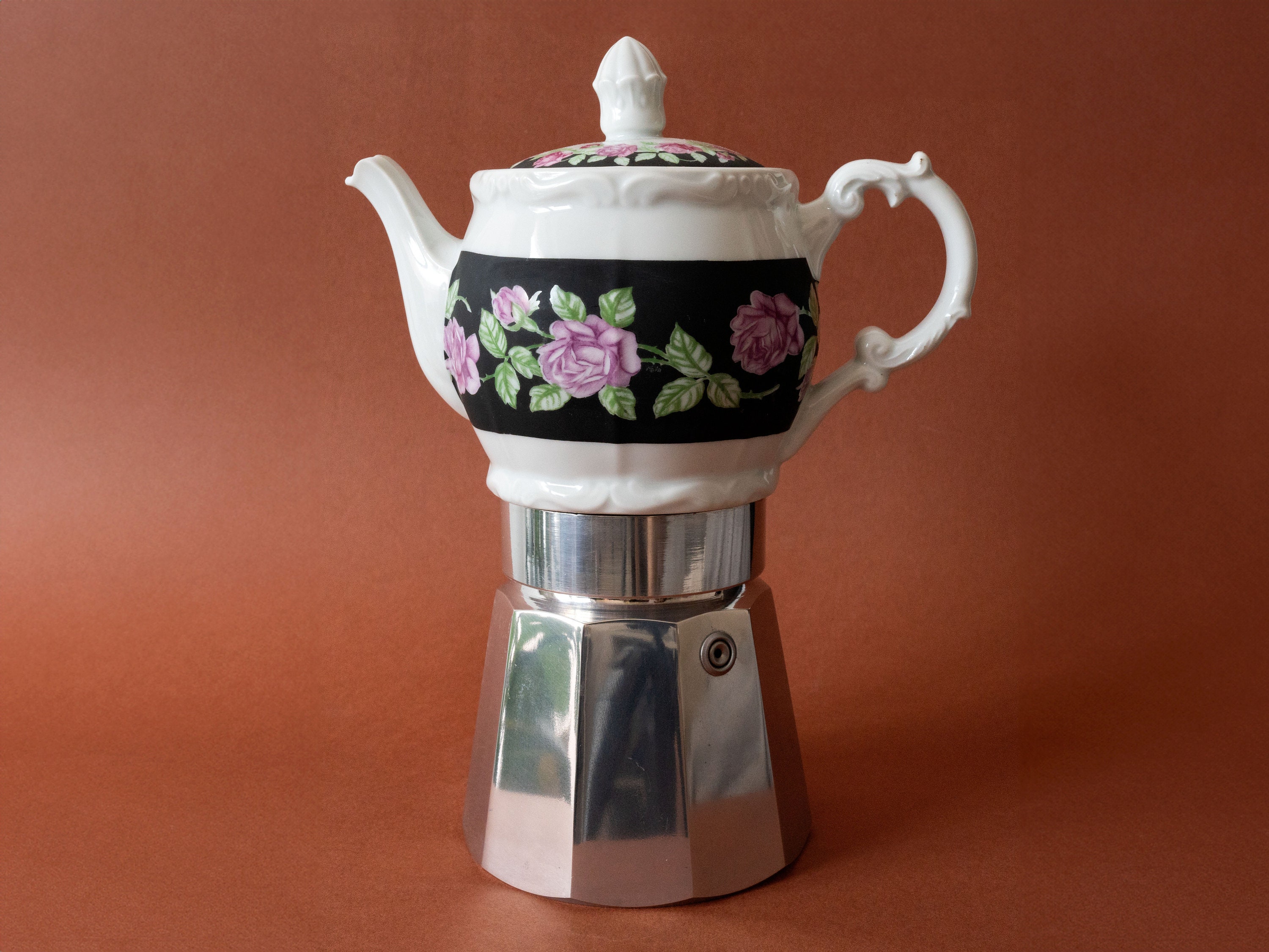 Vintage Coffee Maker With Flowers Art Ceramic Pot, Collectible Roses ...