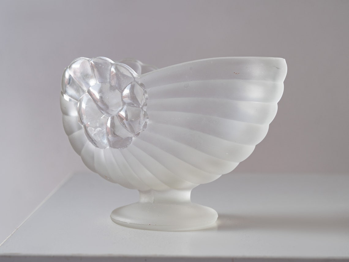 Satin Glass Nautilus Shell Vase, Vintage Art Nouveau Art Deco Style ...