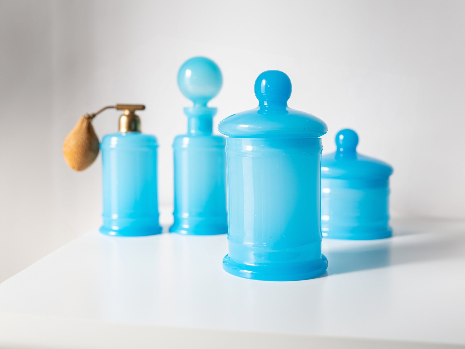 Vintage Blue Opaline Glass Vanity Set, Veritable Opaline De Murano ...