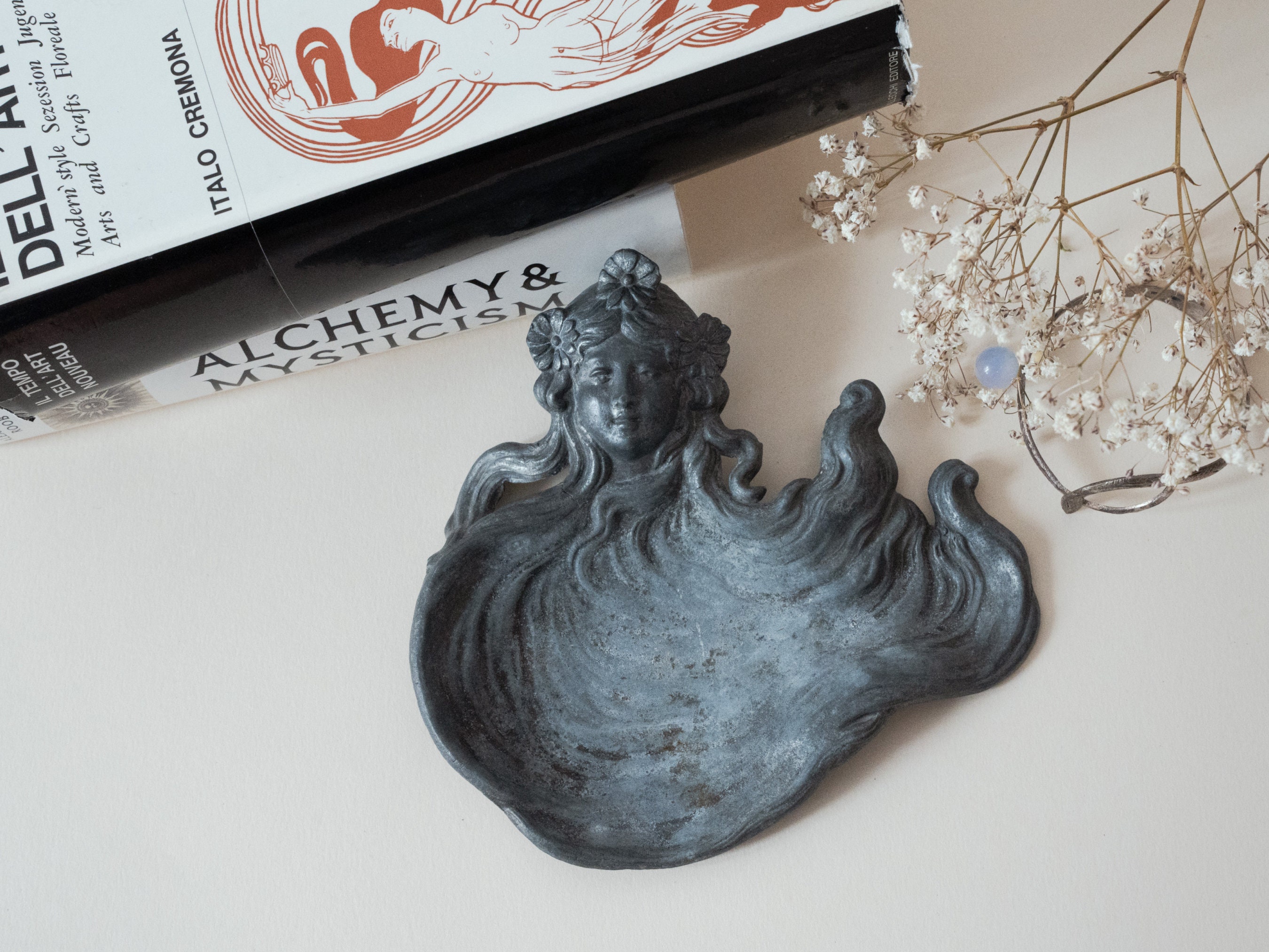 Art Nouveau Pewter Tray Antique Long-haired Women Shape Metal - Etsy
