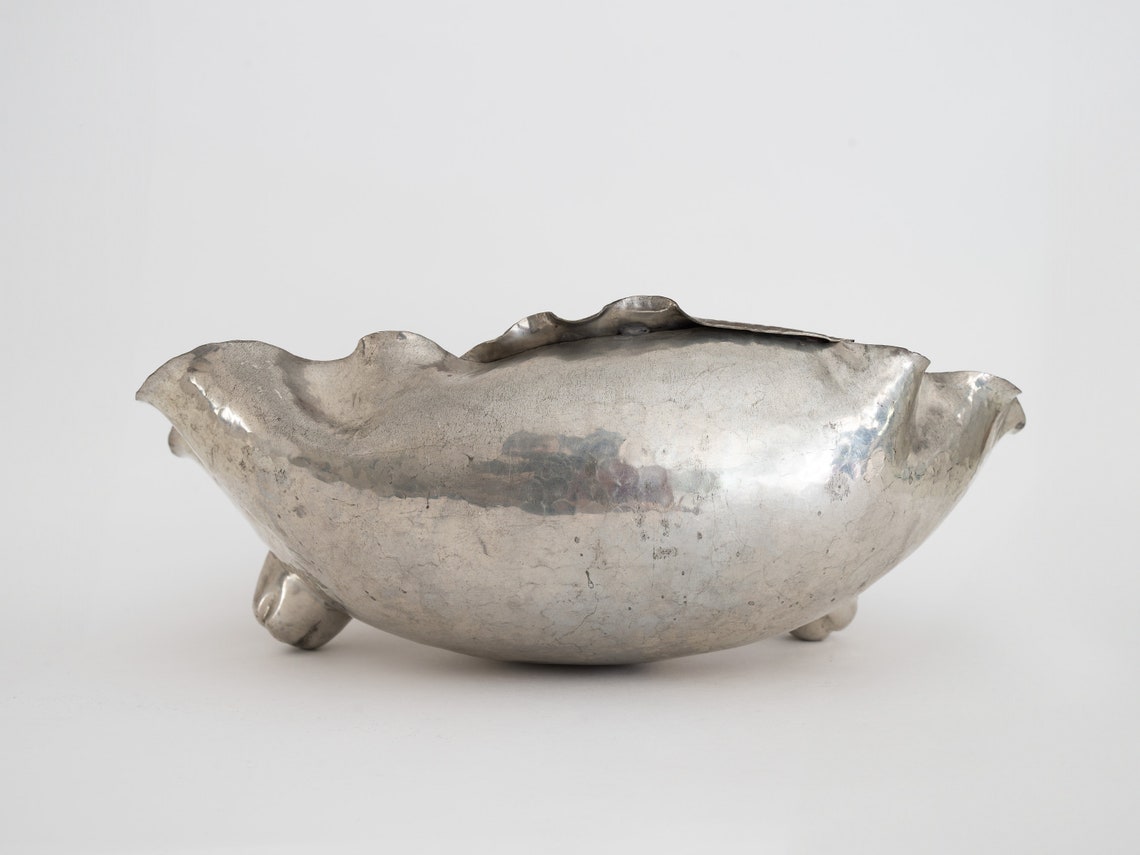 Large Italian Clam Shell Form Pewter Serving Bowl, Vintage Handmade ...