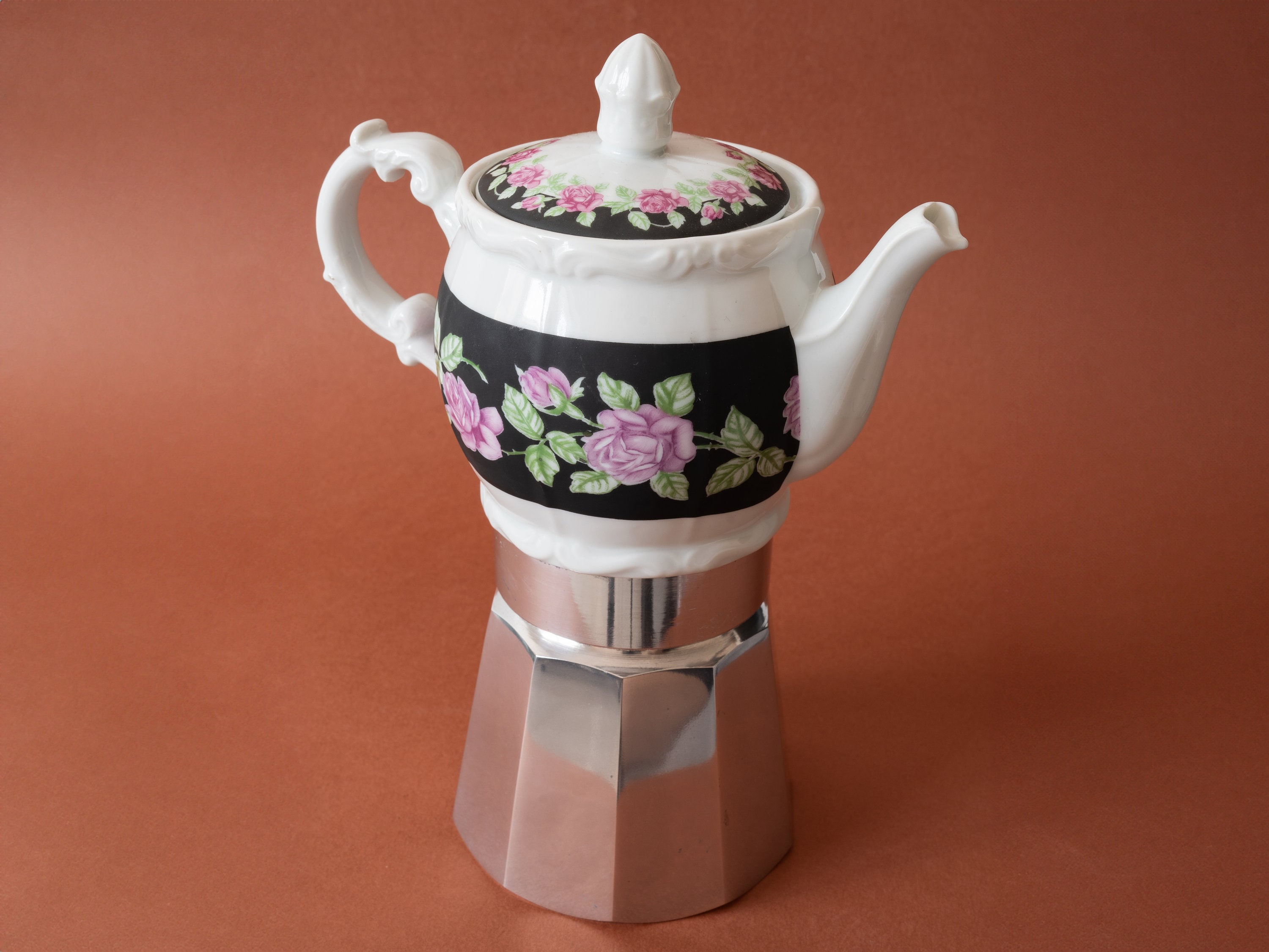 Vintage Coffee Maker With Flowers Art Ceramic Pot, Collectible Roses ...
