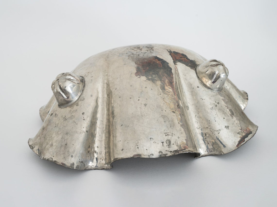 Large Italian Clam Shell Form Pewter Serving Bowl, Vintage Handmade ...