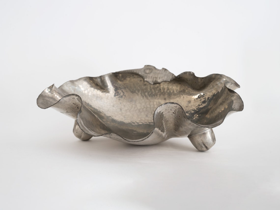 Large Italian Clam Shell Form Pewter Serving Bowl, Vintage Handmade ...