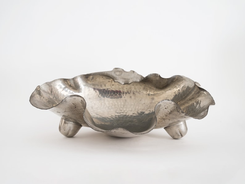 Large Italian Clam Shell Form Pewter Serving Bowl, Vintage Handmade ...