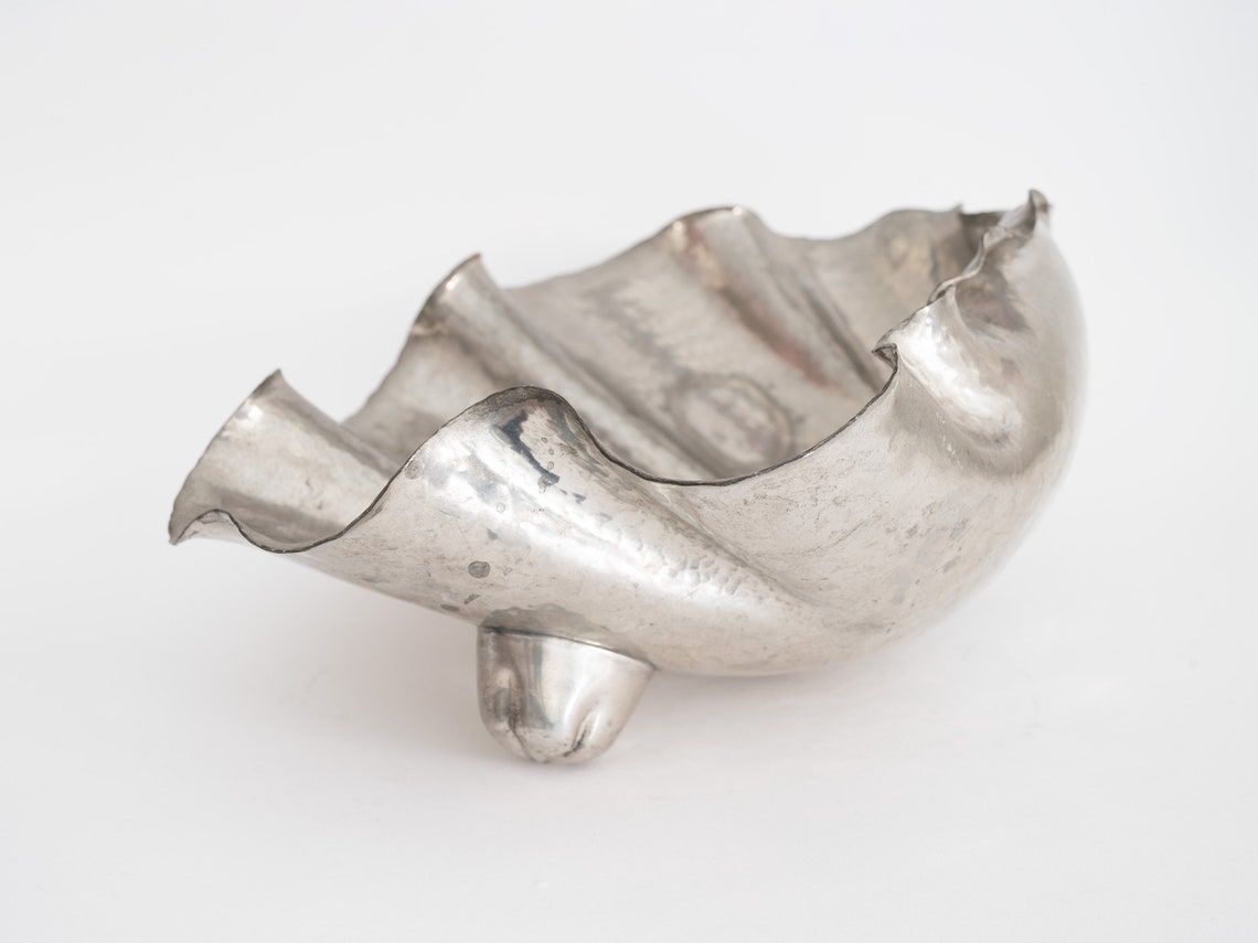 Large Italian Clam Shell Form Pewter Serving Bowl, Vintage Handmade ...