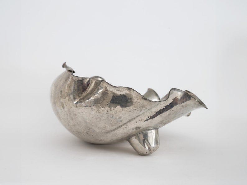 Large Italian Clam Shell Form Pewter Serving Bowl, Vintage Handmade ...