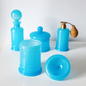Vintage Blue Opaline Glass Vanity Set, Veritable Opaline De Murano ...