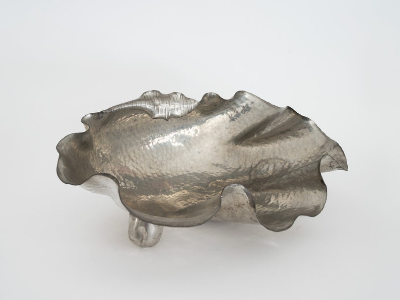Large Italian Clam Shell Form Pewter Serving Bowl, Vintage Handmade ...