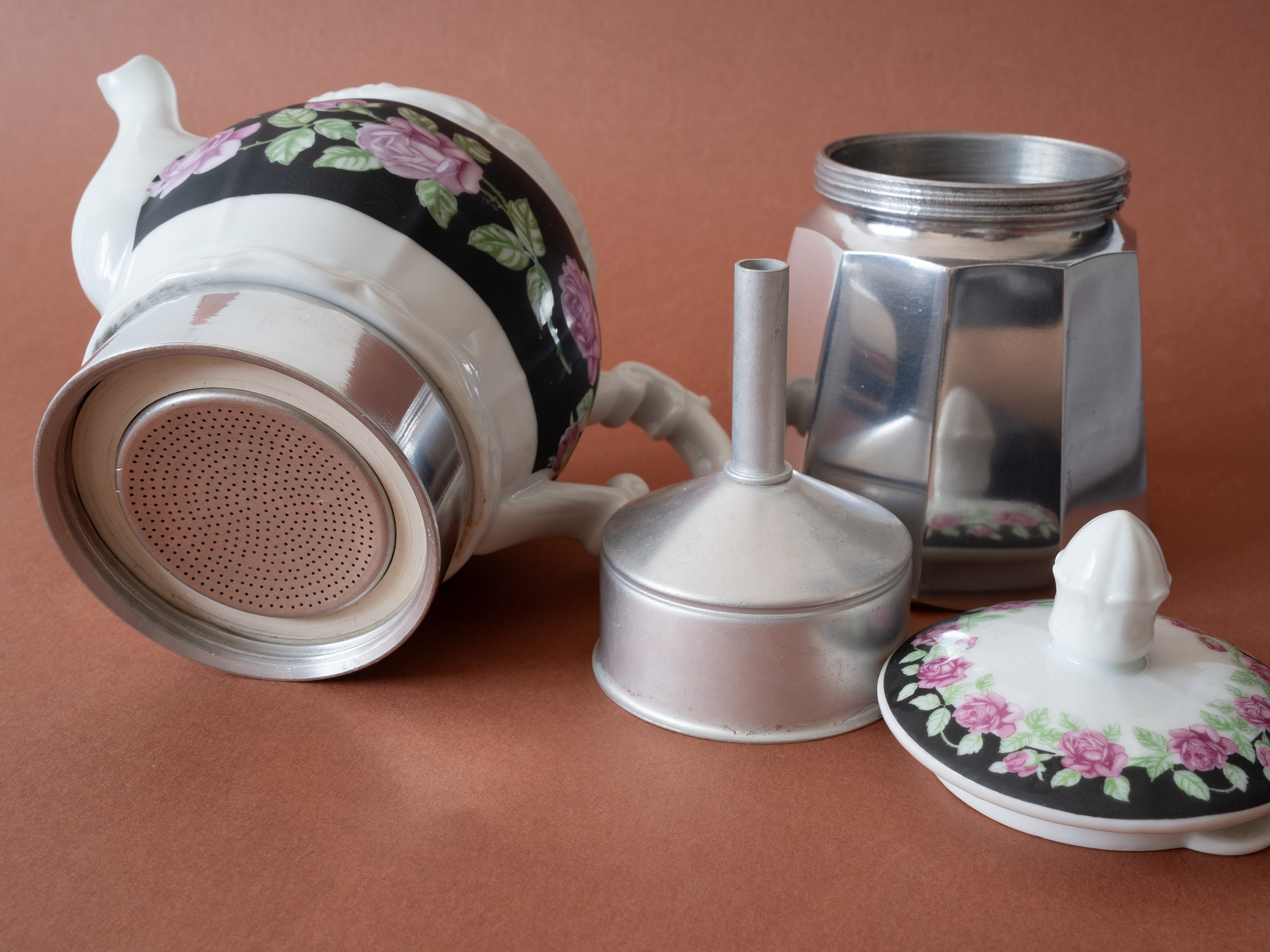 Vintage Coffee Maker With Flowers Art Ceramic Pot, Collectible Roses ...