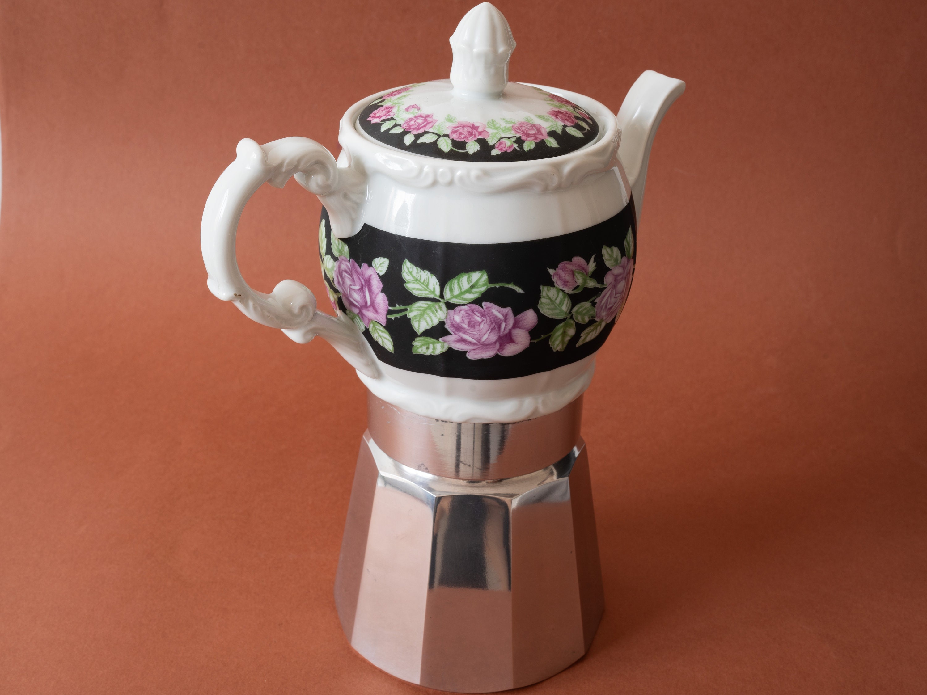 Vintage Coffee Maker With Flowers Art Ceramic Pot, Collectible Roses ...
