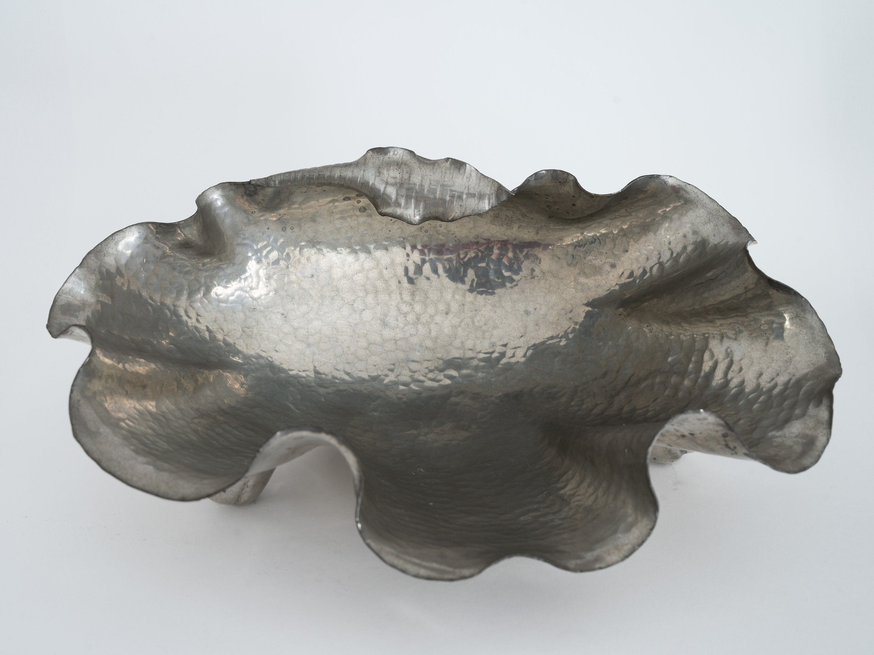 Large Italian Clam Shell Form Pewter Serving Bowl, Vintage Handmade ...