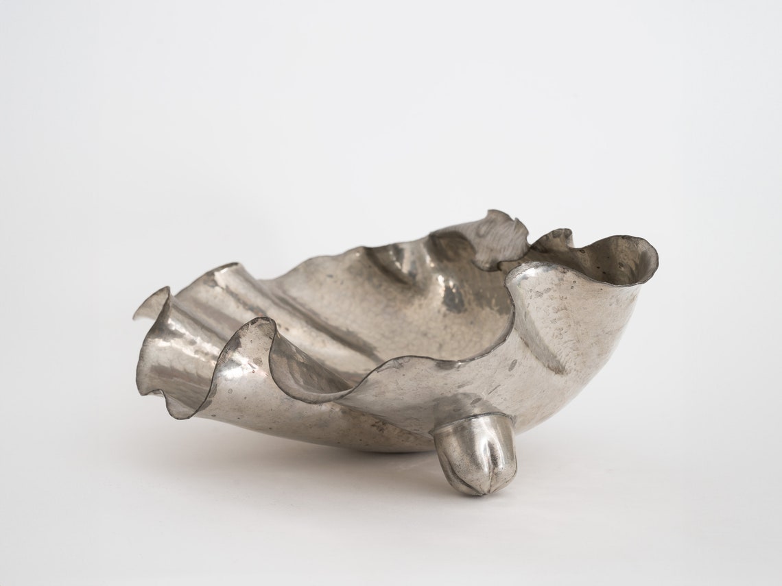 Large Italian Clam Shell Form Pewter Serving Bowl, Vintage Handmade ...