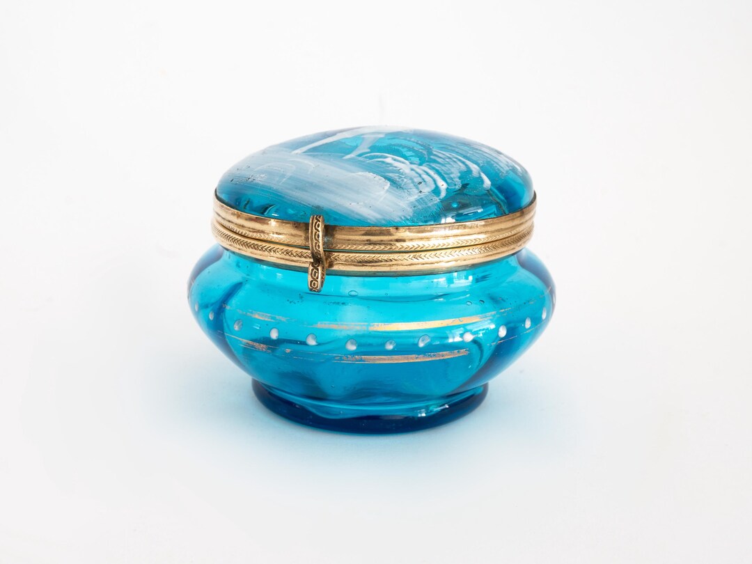 Antique Cobalt Blue Glass Trinket Box, Mary Gregory Moser Blown ...
