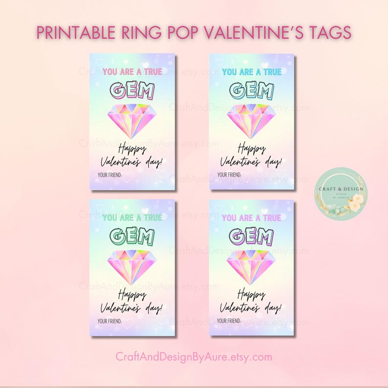 Printable Ring Pop Gem, Printable Valentine Card, Ring Pop Valentine ...