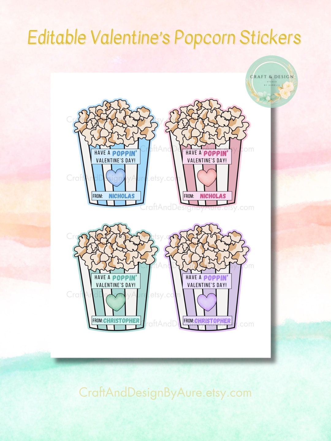 Editable Popcorn Valentine Printable, Editable Valentines Popcorn ...