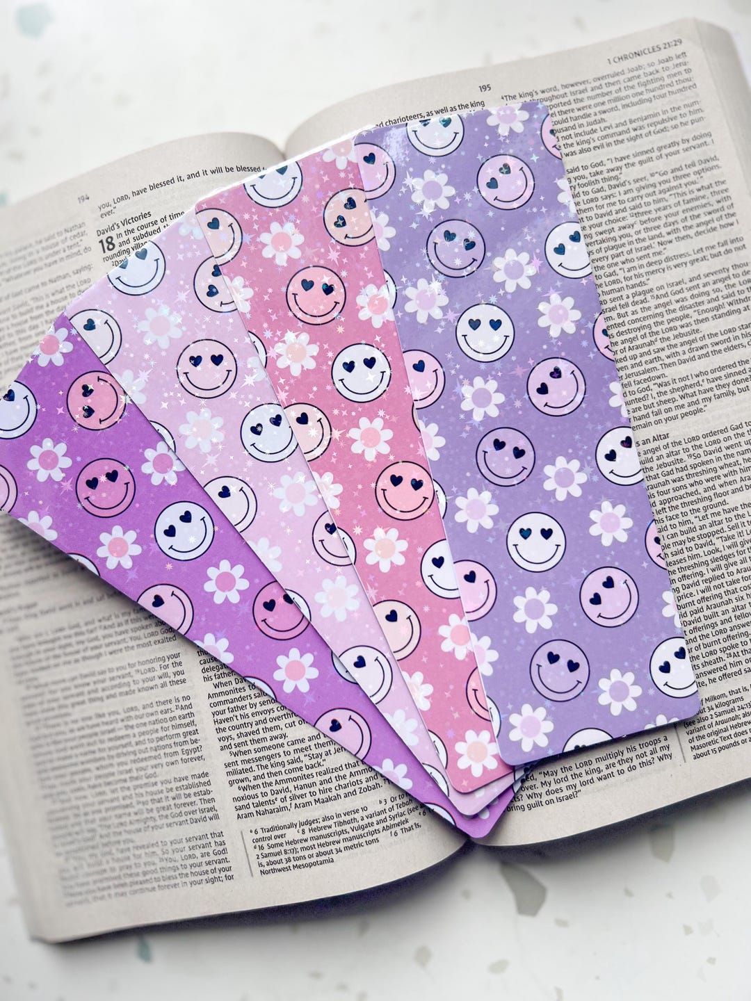 Holographic Smiley Face Bookmark, Happy Face Flower Bookmark, Bookish ...