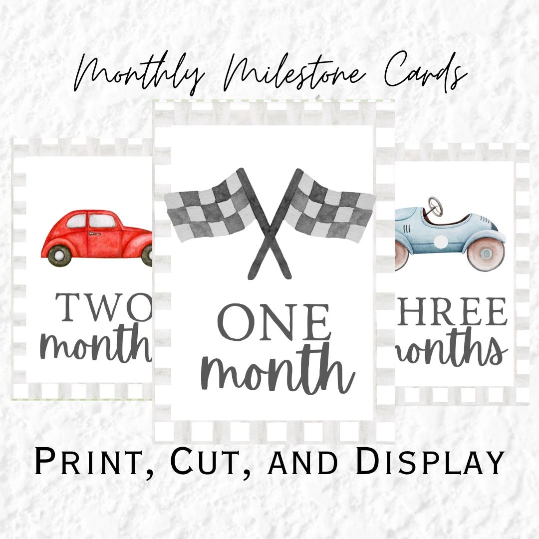 Race Car Printable Monthly Milestone Cards - Instant Download - Etsy