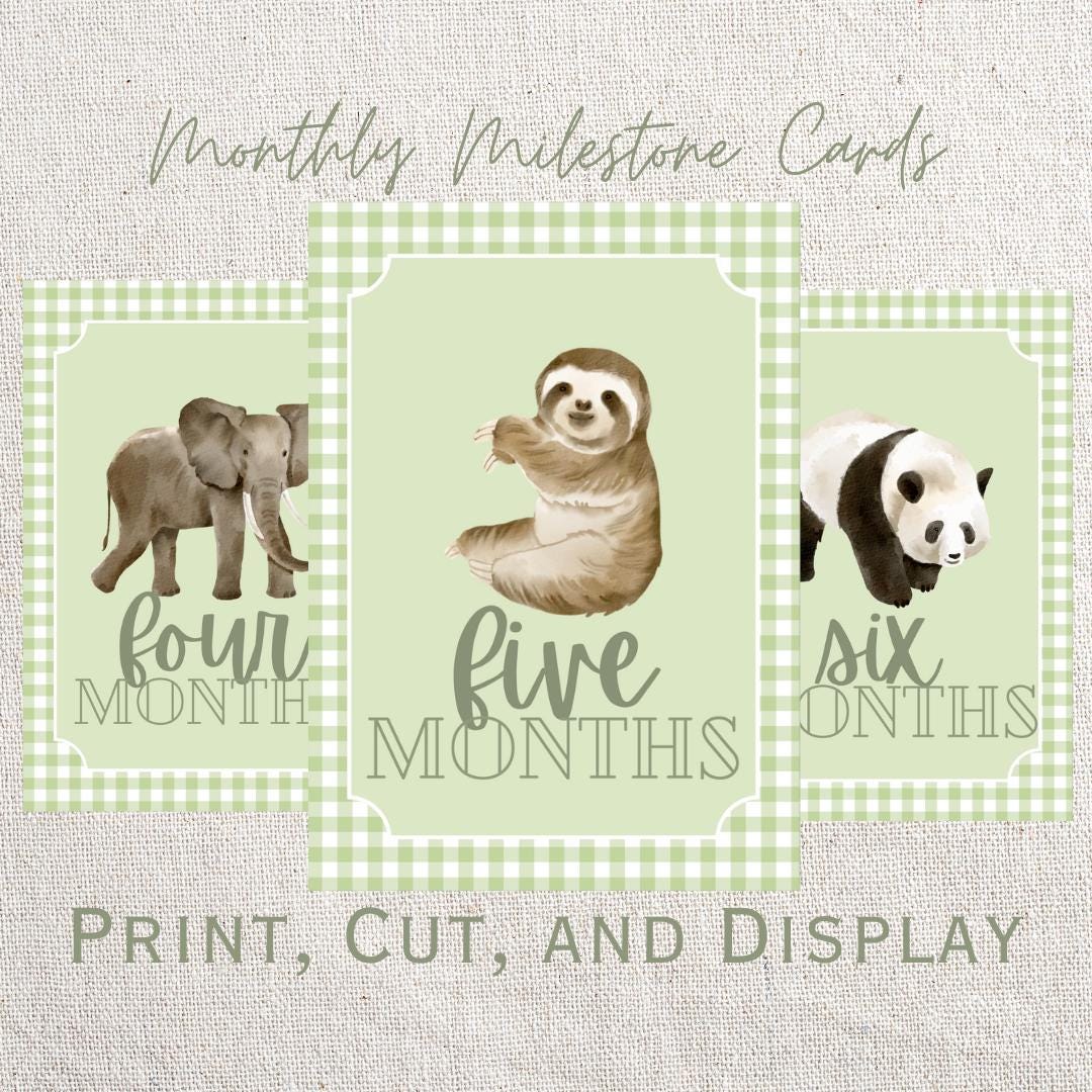 Zoo Animal Printable Monthly Milestone Cards – 12 Adorable Designs for ...