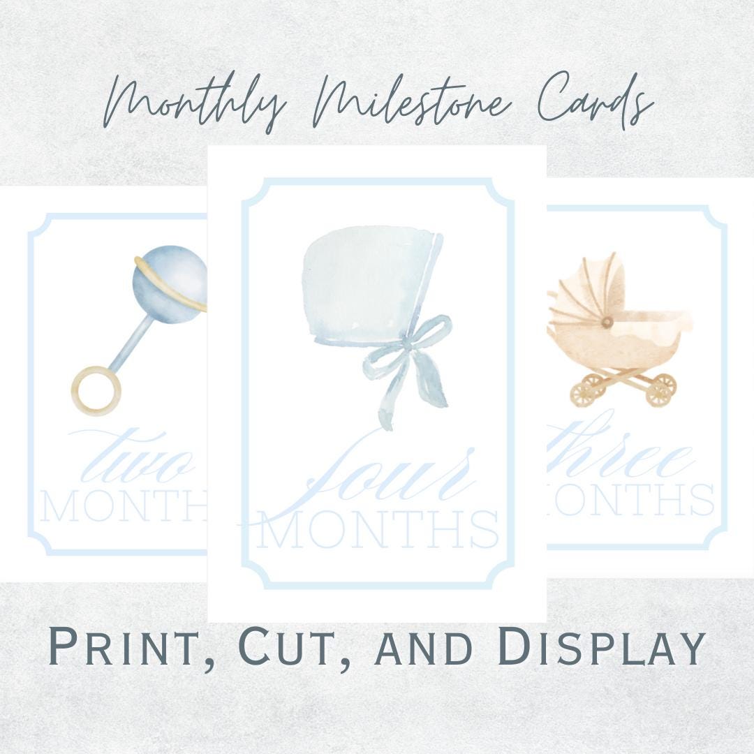 Baby Boy Watercolor Printable Monthly Milestone Cards - Instant ...