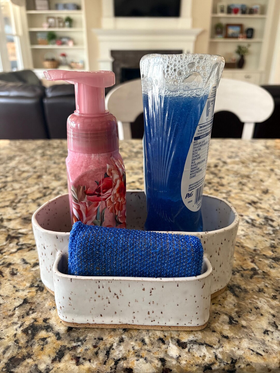 White Speckled Sink Caddy, Ceramic Sink Organizer, Glossy White Caddy ...